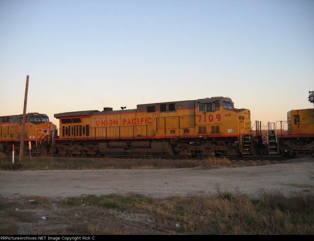 UP 7109 Is #3 On A Stopped WB Manifest